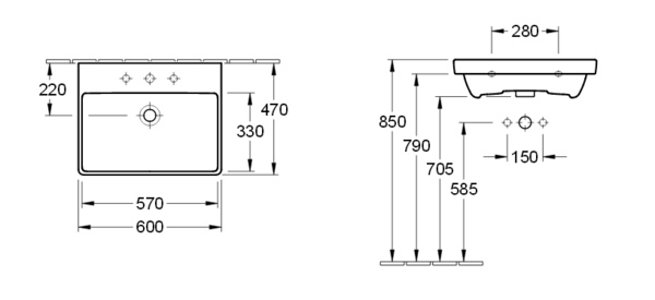Раковина Villeroy&Boch Avento 41586001, 60 х 47 см, подвесная ...
