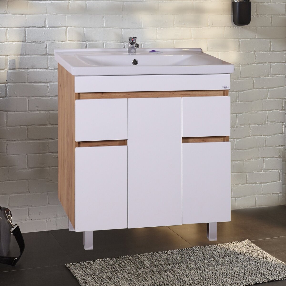 Тумба под раковину АСБ-мебель Марко 80 см напольная, белый, дуб золотой ...