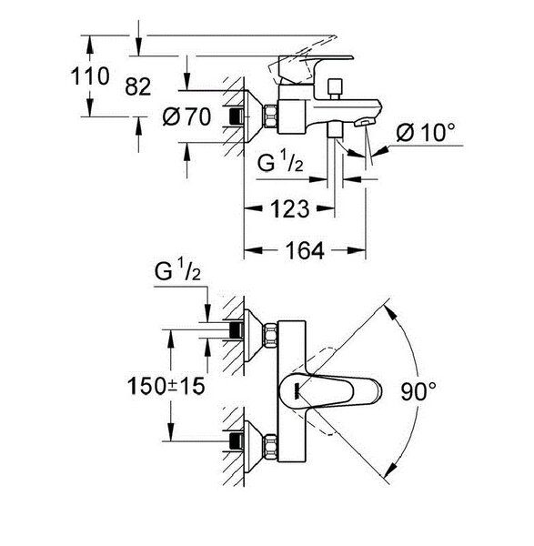 Смеситель для ванны и душа Grohe Vigour 75144026, хром, купить в Москве