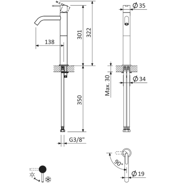 Смеситель Cezares Leaf LEAF-LC2-L-01-W0 для накладной раковины, хром ...
