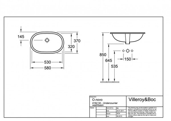 Раковина Villeroy&Boch O.novo 53 х 32 см, встраиваемая снизу ...